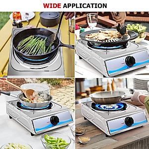 Propane Gas Cooktop，Single Burner Gas Stove Stainless Steel Portable Gas Stove，Auto Ignition Camping Single Burner LPGfor RV, Apartments, Outdoor