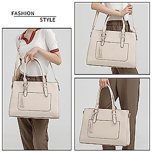 Laptop Tote Bag for Women, Cute Computer Bag Large Laptop Purse Shoulder Handbag Work Tote Briefcase Top Handle Satchel for Women - Beige