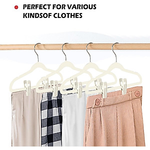 Velvet Hangers Clips, 20 Pack Beige Pants Velvet Clips, Clothes Hanger Clip Strong Finger Flocked Clips Fit for Ivory Velvet Hangers