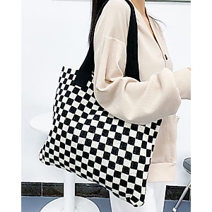 Stizimn Crochet Bags for Women Summer Beach Tote Bag Large Capacity Shoulder Bag Aesthetic Hobo Bag Knit Bag Hippie Bag (Black-C)