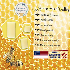 Wild Meadow Beeswax Candle - 100% Pure Beeswax Pillar Candles, Naturally Whitened & Chemical Free - 3x4-40 Hour Long Burn Time - Smokeless, Dripless, Unscented Candles - Alternative Imagination