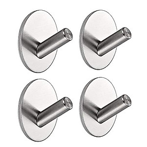 Grelity 4 Pack Round Adhesive Hooks, Super Strong Heavy Duty Stainless Steel Hooks, No Drill No Screw，Self AdhesiveWall Mounted Hanger for Key Robe Coat Towel (Silver 01)