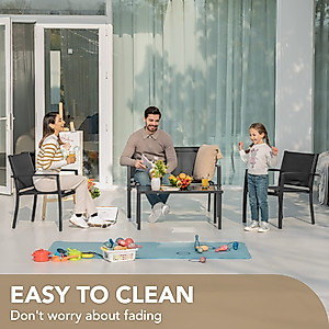 Devoko 4 Pieces Patio Furniture Set Outdoor Garden Patio Conversation Sets Poolside Lawn Chairs with Glass Coffee Table Porch Furniture (Black)