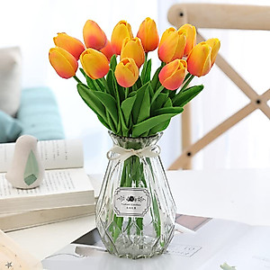 20Pcs Sunset Artificial Tulips Flowers Faux Realistic Tulip Bouquet Real Touch Sunset Flowers for Wedding Party Home Garden Office DIY Floral Arrangement Decor(Sunset)