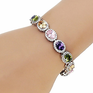 Oval Ladies Tennis Bracelet Garnet White Topaz Amethyst Citrine Peridot Pink Topza 7 inch (Multi Genstones)