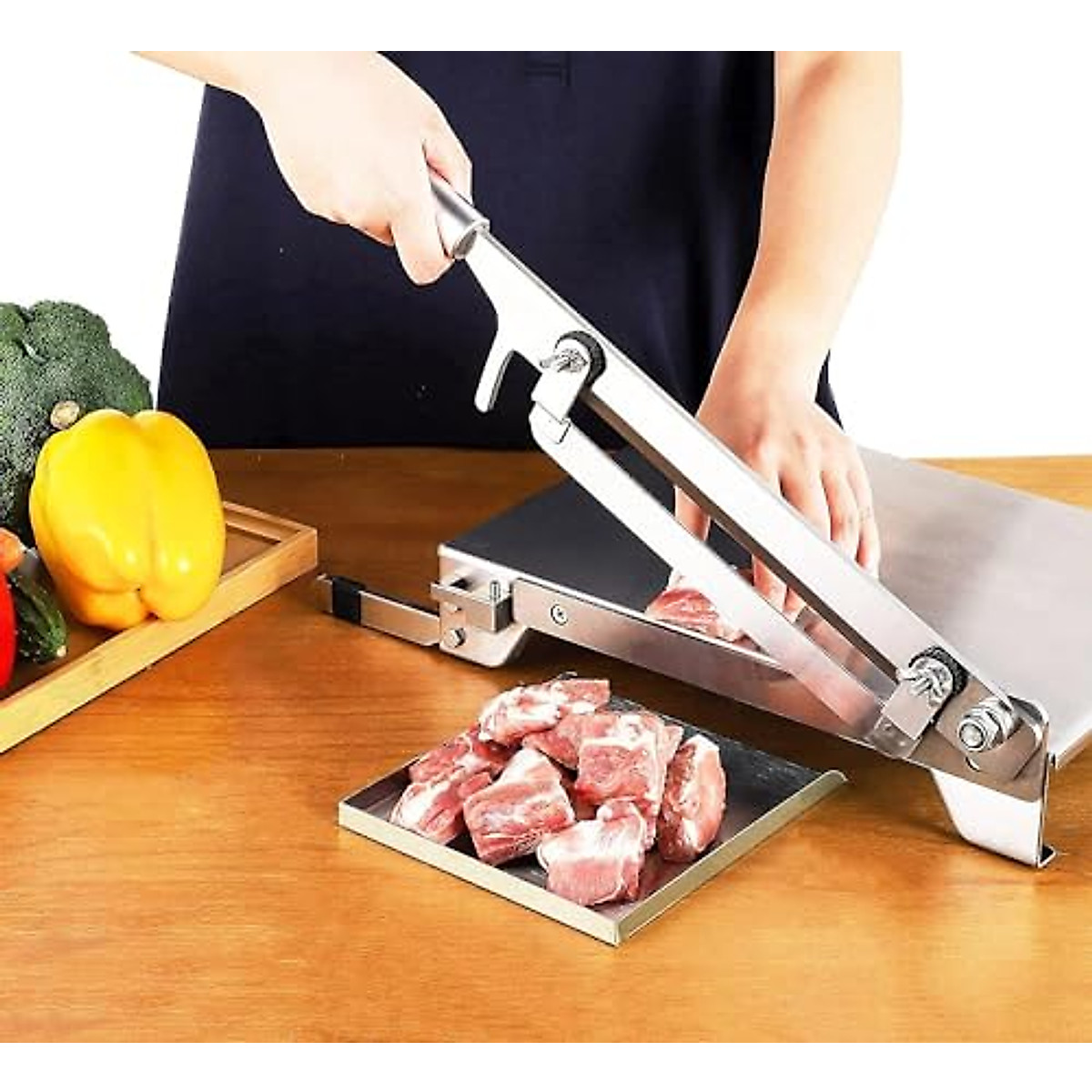 CGOLDENWALL Upgraded Manual Ribs Meat Chopper Slicer Stainless Steel Small Bone Meat Cutter Beef Mutton Household Vegetable Food Slicer Slicing Machine for Home Cooking