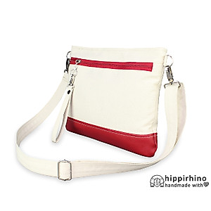 Natural Cotton Crossbody Wristlet Clutch Eco-Friendly Vegan Faux Leather Bag Phone Tablet Case Detachable Strap Unbleached Raw Canvas Fabric (Red)