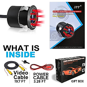 Backup Camera, JPP Embedded Front/Rear View Camera Waterproof Reverse Camera, IR Night Vision Reverse Camera Parking Guide Line & Screen Mirror Image on/Off for Truck, Car, Travel Trailer.