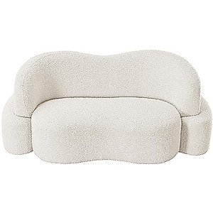 Meridian Furniture 108Cream-L Principessa Collection Modern | Contemporary Loveseat with Rich Cream Boucle Fabric, Curved Seat and Back, 68" W x 35" D x 29" H, Cream