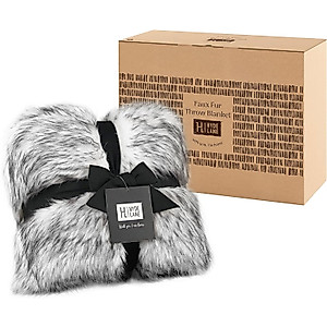 Hyde Lane Long Pile Faux Fur Throw Blanket, Luxury Fluffy with Black Tipped Throws for Home Couch Sofa Decor, Fuzzy Plush Blankets for Women, Direwolf (50x60)