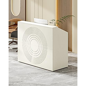 LITTLE TREE 47-Inch Reception Desk with Counter, White Front Desk Reception Room Table, Retail Counter for Checkout, Modern Welcome Desk for Lobby, Office, Beauty Salon