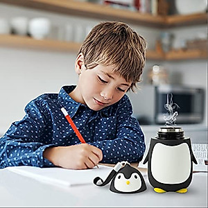 Aduomi Penguin Water Bottle Stainless Steel Insulation Water Bottles Coffee Cartoon Penguins Kids Gifts 8.4oz/250ML, Black, 5.79*3.23inch