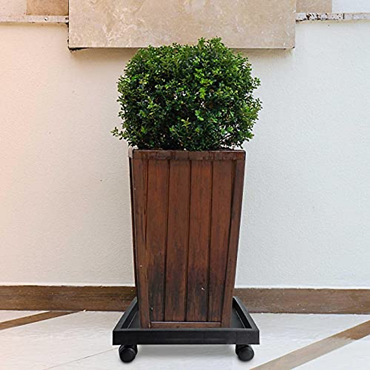 BAODAN Plant Caddy with Wheels, Plant Trolley, Plant Dolly Heavy Duty, Square Movable Plant Roller, Toughened Resin Plant Pallet Caster, 9.45x9.45x3.35in, Black