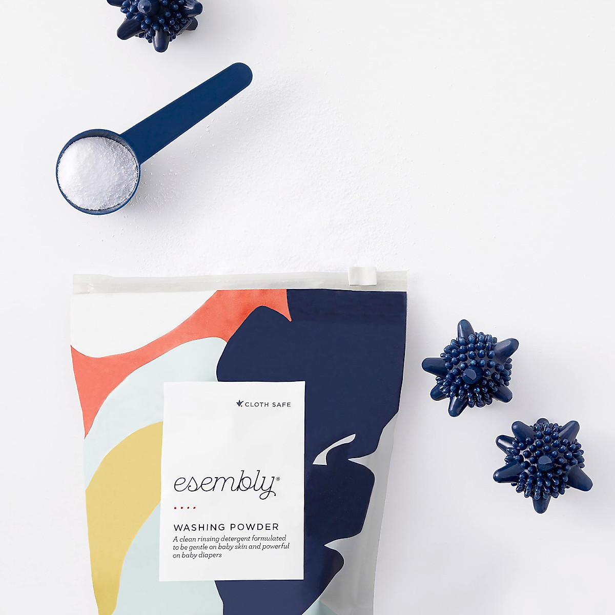 Esembly Cloth Diaper Bundle Set (Size 1, Sea Salt), Washing Powder Bundle (2 Pack) and Agitators Washer Dryer Balls (6 Pack) - Complete Cloth Diapering Laundry Package