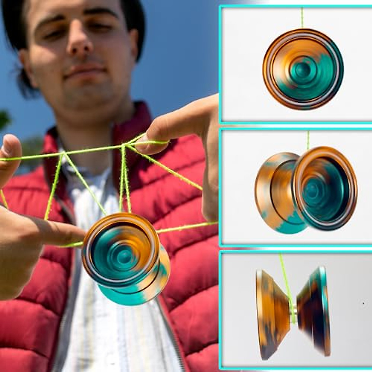 WATIEOBOO M18 Responsive & Professional Unresponsive Yoyo - Kids 8-12 & Adults Pro Metal Trick Yoyo with Yo Yo Bearing Kit, 10 Strings, Case & Gloves (Green, Yellow, Black)