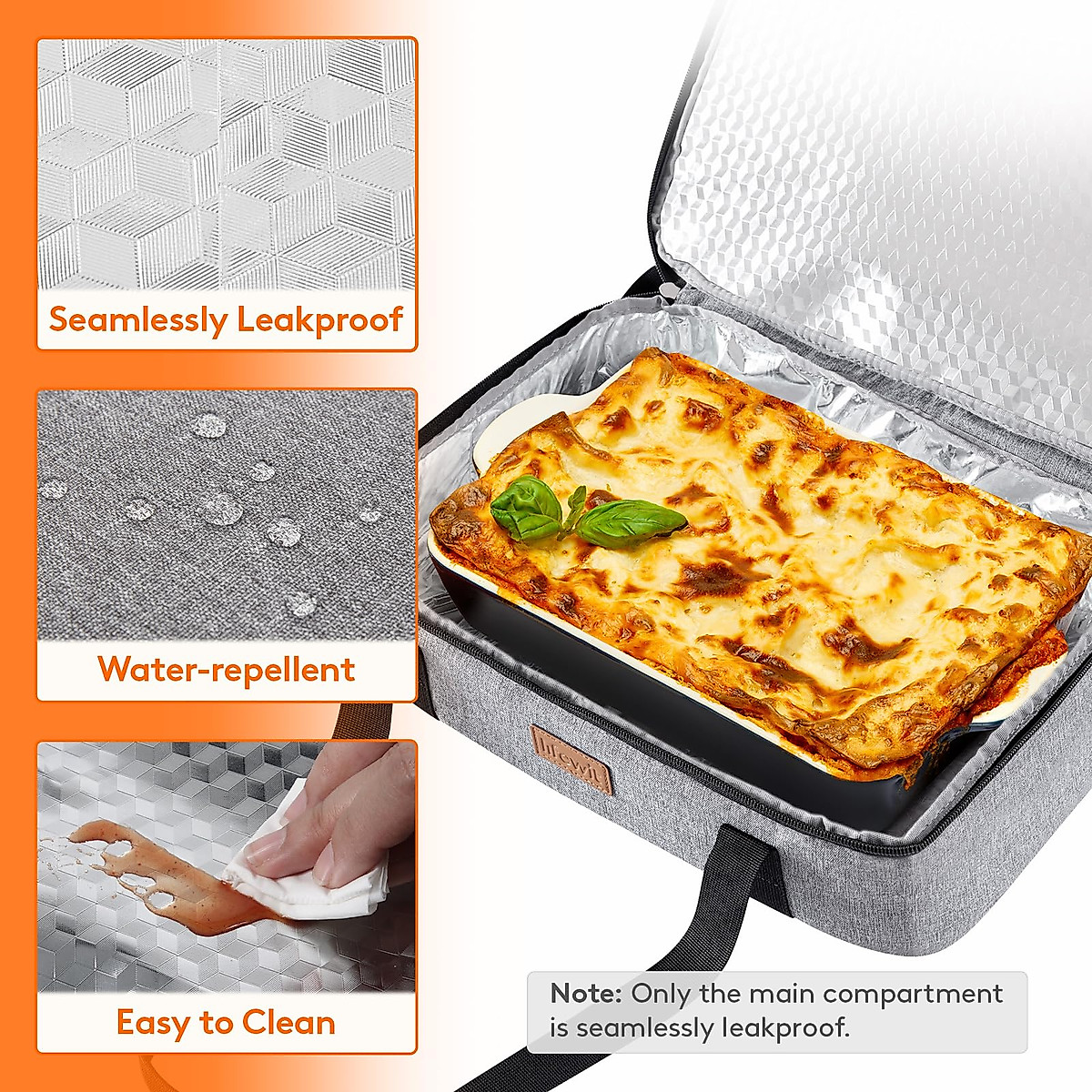 Lifewit Insulated Double Casserole Carrier Thermal Lunch Tote for Potluck Parties, Picnic, Beach, Fits 9 x 13 Inches Casserole Dish, Expandable by Mid Zipper, Grey