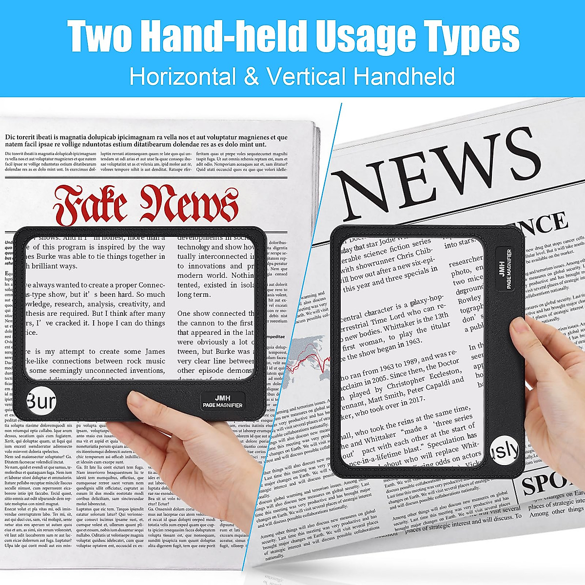 JMH Magnifying Glass for Reading, 5X Handheld Large and Lightweight Full Page Magnifier for Seniors Low Vision Reading, Inspection, Exploring