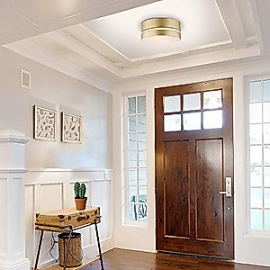 Globe Electric 60754 2-Light Flush Mount Ceiling Light, Soft Gold, Inner Frosted Shade, Ceiling Light Fixture, Light Fixtures Ceiling Mount, Bedroom Lights for Ceiling, Dining Light Fixture