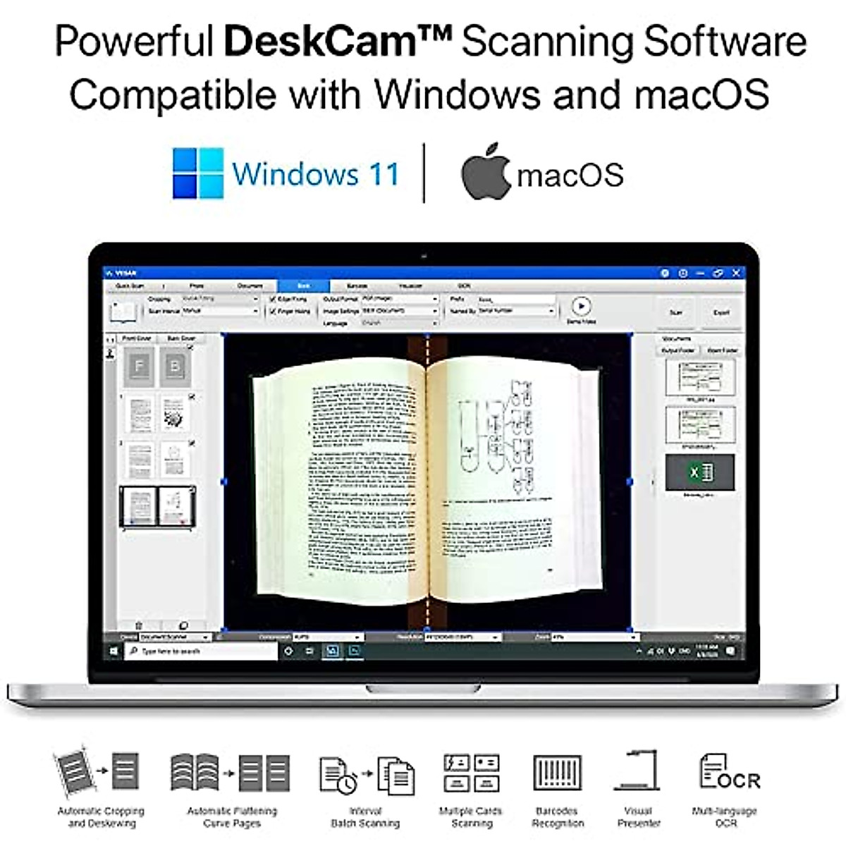 VIISAN VK16 Book & Document Scanner, 16MP HD Camera, Capture Size A3, Auto-Flatten & Multi-Language OCR Technology, Foldable & Portable, Compatible with Windows & macOS