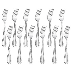12-Pieces Dessert Forks, HaWare Stainless Steel 7.1 Inches Pearled Edge Small Salad Forks, Classic Elegant Design, Mirror Polished, Dishwasher Safe