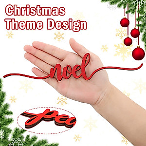 12 Pcs 6 Styles Place Cards for Christmas Table Wood Signs Decor Wood Word Cutouts Winter Dining Table Plate Ornament Rustic Wooden Decor for Table, Merry, Believe, Bright, Peace, Joyful and Noel