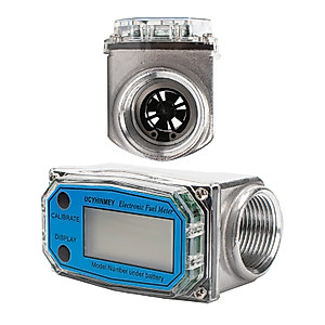 UCYHINMEY 1.5 inch Digital Turbine Flow Meter, LCD Display Fuel Water Flow Meter, Flowmeter for Diesel Kerosene Gasoline Water, Aluminum Stainless Steel. Flow Rate of 40-280LPM(10.5-74GPM).