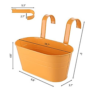 4 Pack Rail Planter 11 Inch Balcony Planters Railing Hanging Flower Pot for Outside Metal Iron Fence Planter with Detachable Hooks Holes Flower Boxes for Deck Railings Planter Boxes Outdoor Indoor