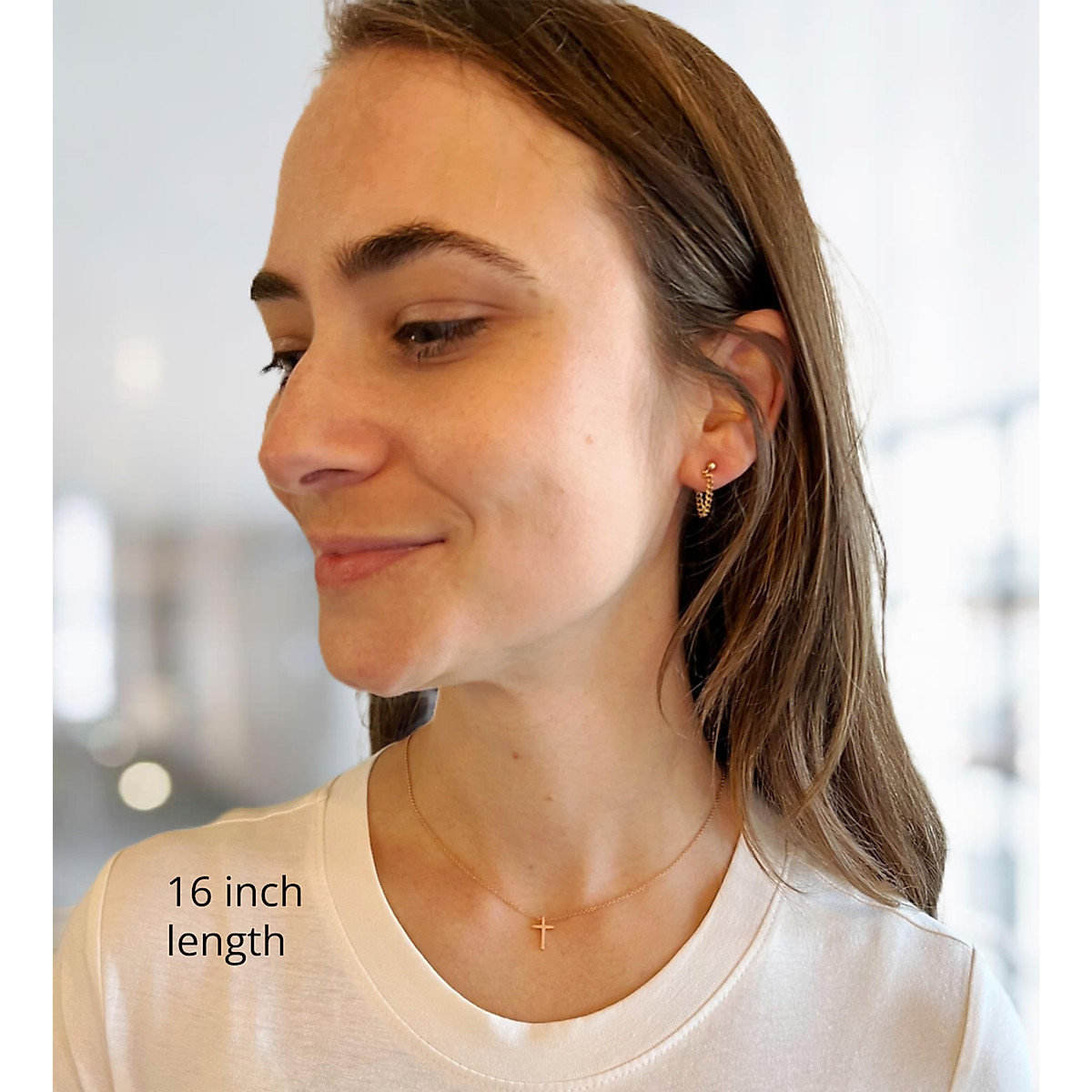 Rose Gold Tiny Cross Necklace, Dainty Cross Necklace, Small Cross Pendant Austin Down to Earth (Adj 16-18 inches)