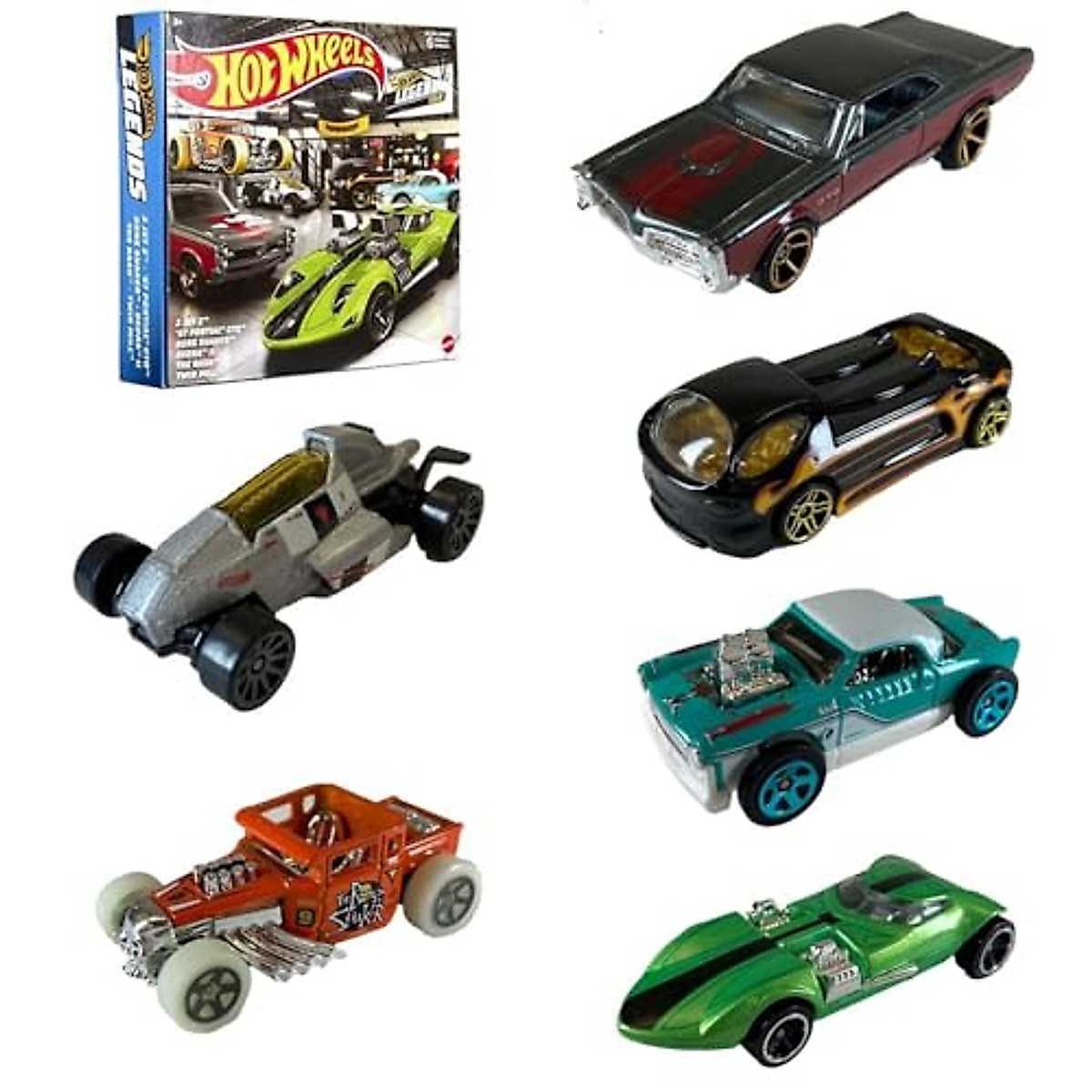Hot Wheels HW Legends Multipacks of 6 Toy Cars, 1:64 Scale, Authentic Decos, Popular Castings, Rolling Wheels, Gift for Kids 3 Years Old & Up & Collectors