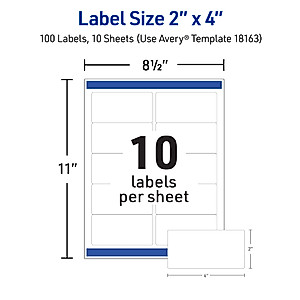 Avery Shipping Address Labels, Laser & Inkjet Printers, 100 Labels, 2x4 Labels, Permanent Adhesive, TrueBlock (18163)