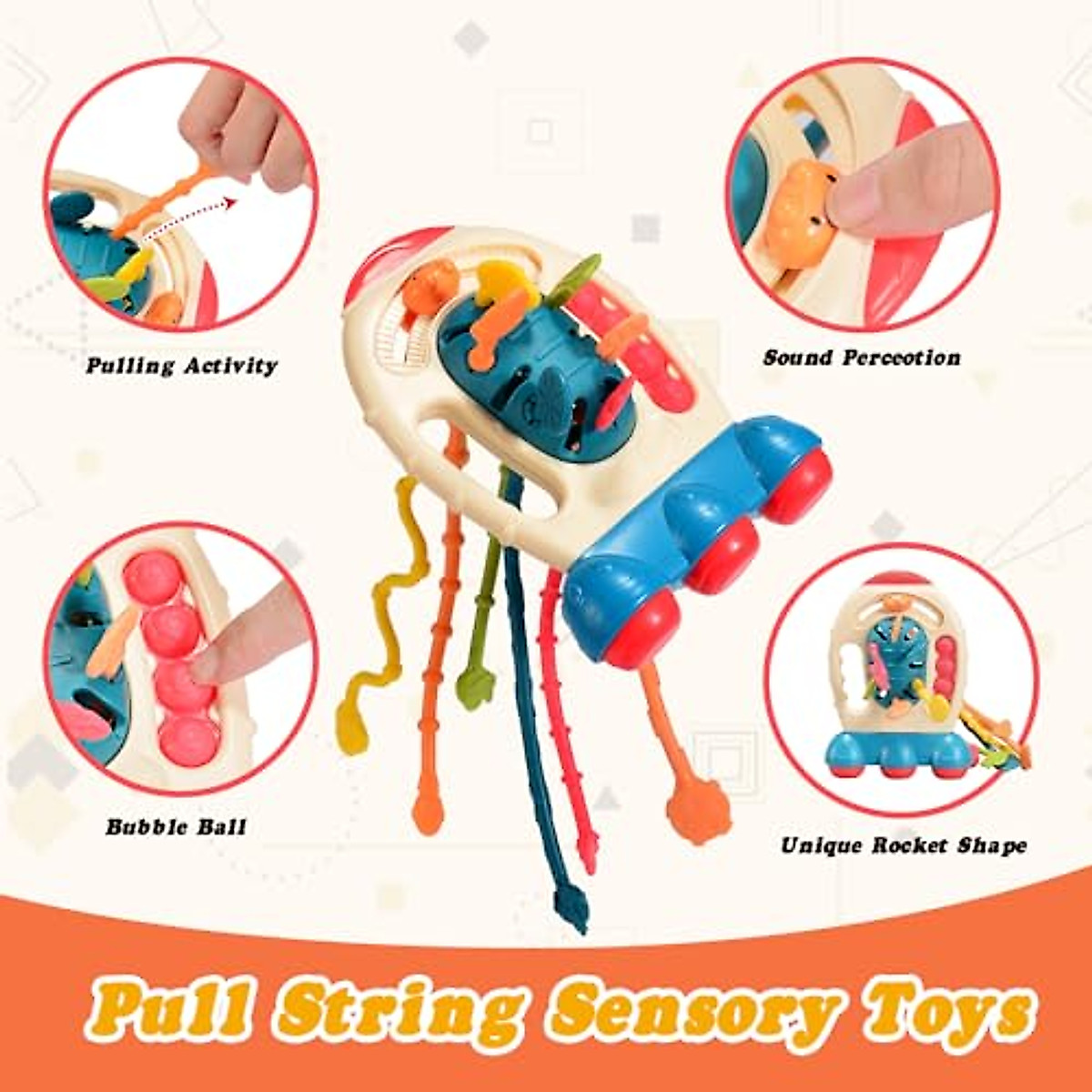 Hamiface 5 in 1 Baby Montessori Toys Set 6 Months and Up Toddler Toys Including Baby Blocks, Pull String Toy, Soft Stacking Rings, Sensory Toys for 1 2 3 4 5 6 Year Old Boys Girls