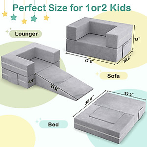 BIERUM Kids Couch, Modular Kids Play Couch with Blanket, Kids Sofa Couch with Glow Effects for Playroom & Indoor, Convertible Toddler Couch for Girls and Boys