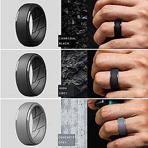 ThunderFit Silicone Rings for Men, Breathable Air Flow Grooves Rubber Wedding Bands 10mm Wide 2.5mm Thick - 1/2/3/4/5/6/7 Variety Multipack
