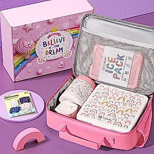 Fimibuke Kids Bento Snack Lunch Box with 4 Compartment, Insulated lunch Bag, Stainless Steel Vacuum Thermos Food Jar, Ice Pack, Utensils Set, Birthday Gift for Age 3-12 Back to School Toddler Girl Boy