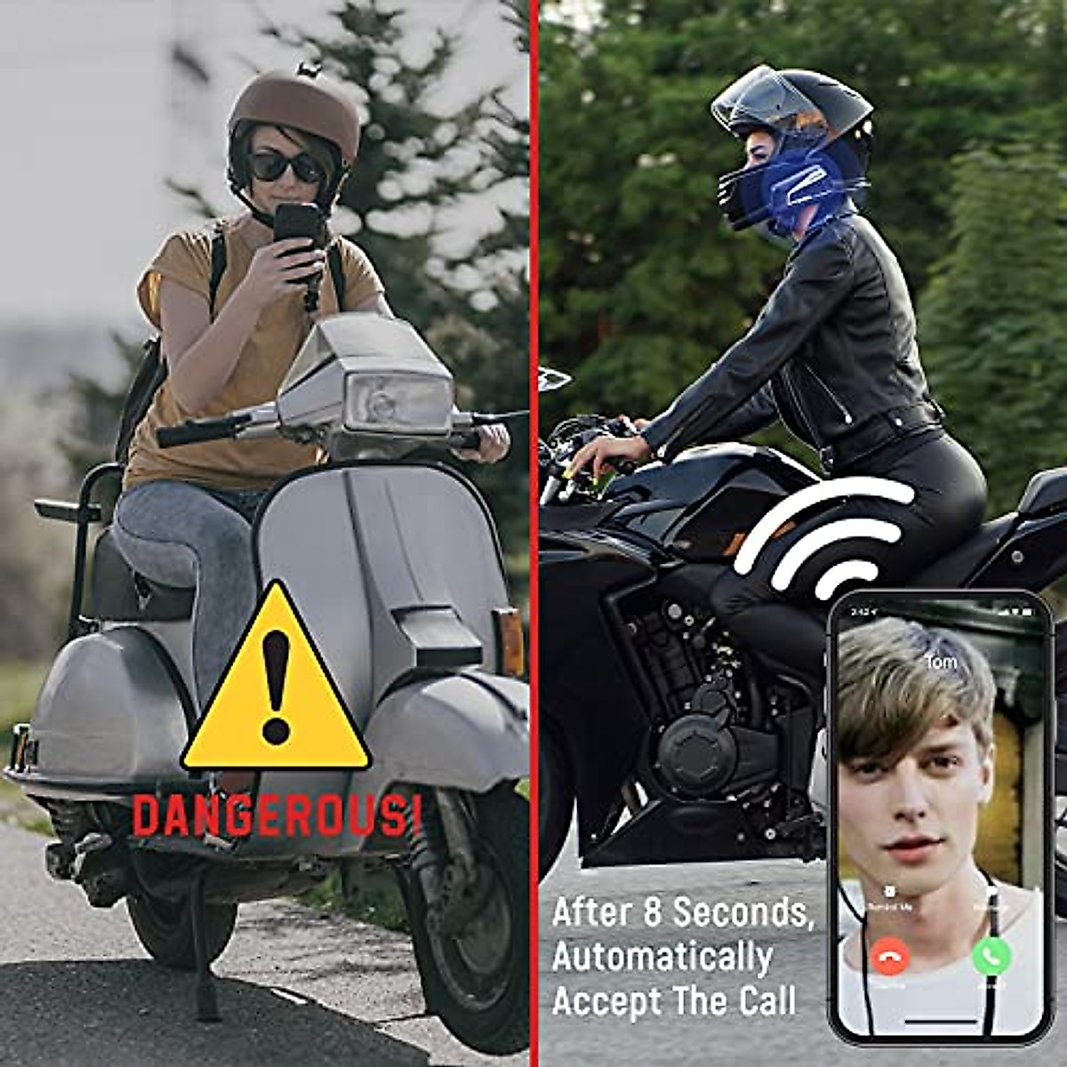 MECHAZER Motorcycle Bluetooth 5.0 Headset with Music Playing, Helmet Bluetooth Intercom with Noise Cancellation/FM Radio, 3-Ways Communication Within 1400m for Snowmobile 2Sets