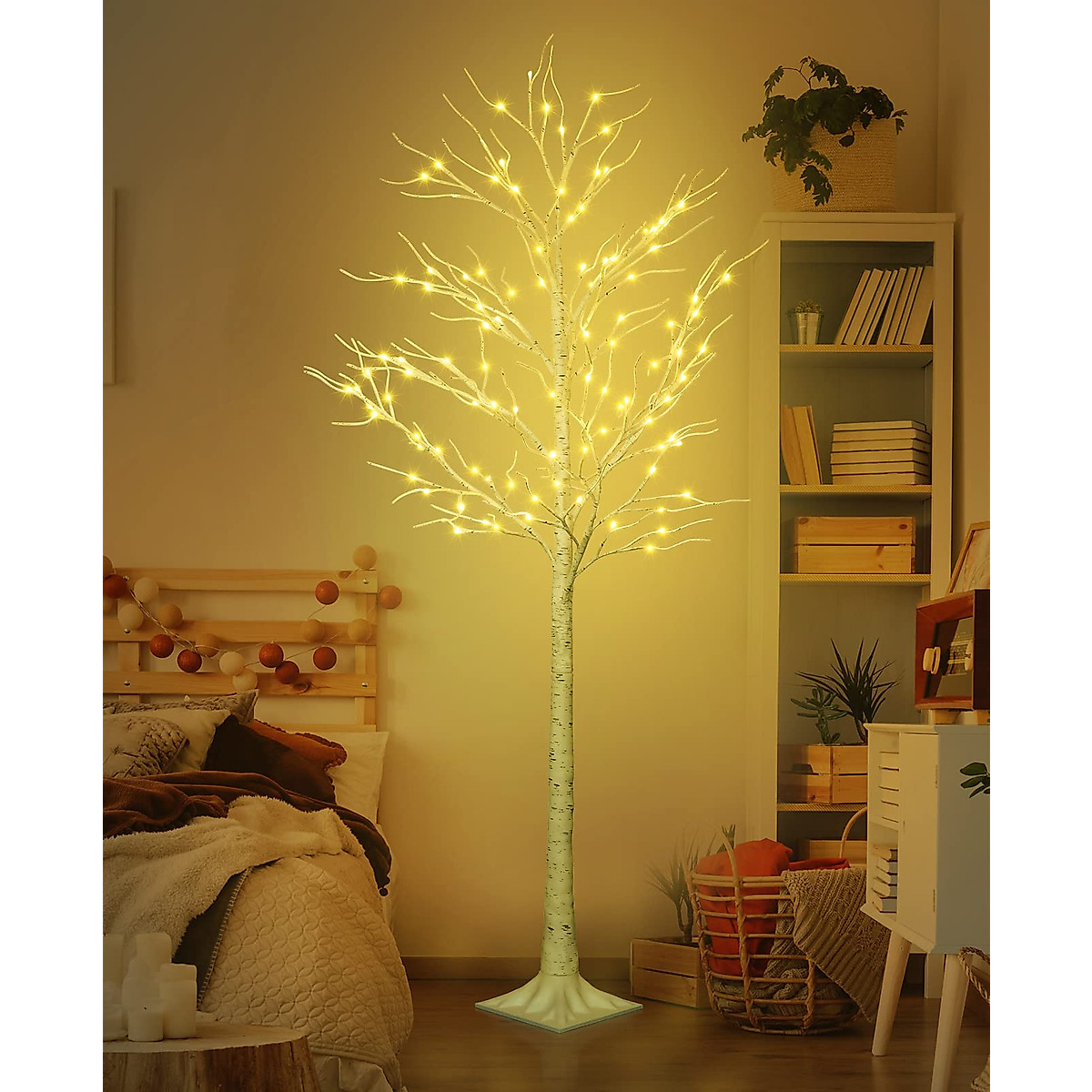 CUJGT Lighted Tree, 6 Ft 128 Led Birch Tree with Fairy Lights for Decoration Inside Outside, Birch Tree with Led Lights for Christmas Halloween Holiday Wedding Home Room Decor