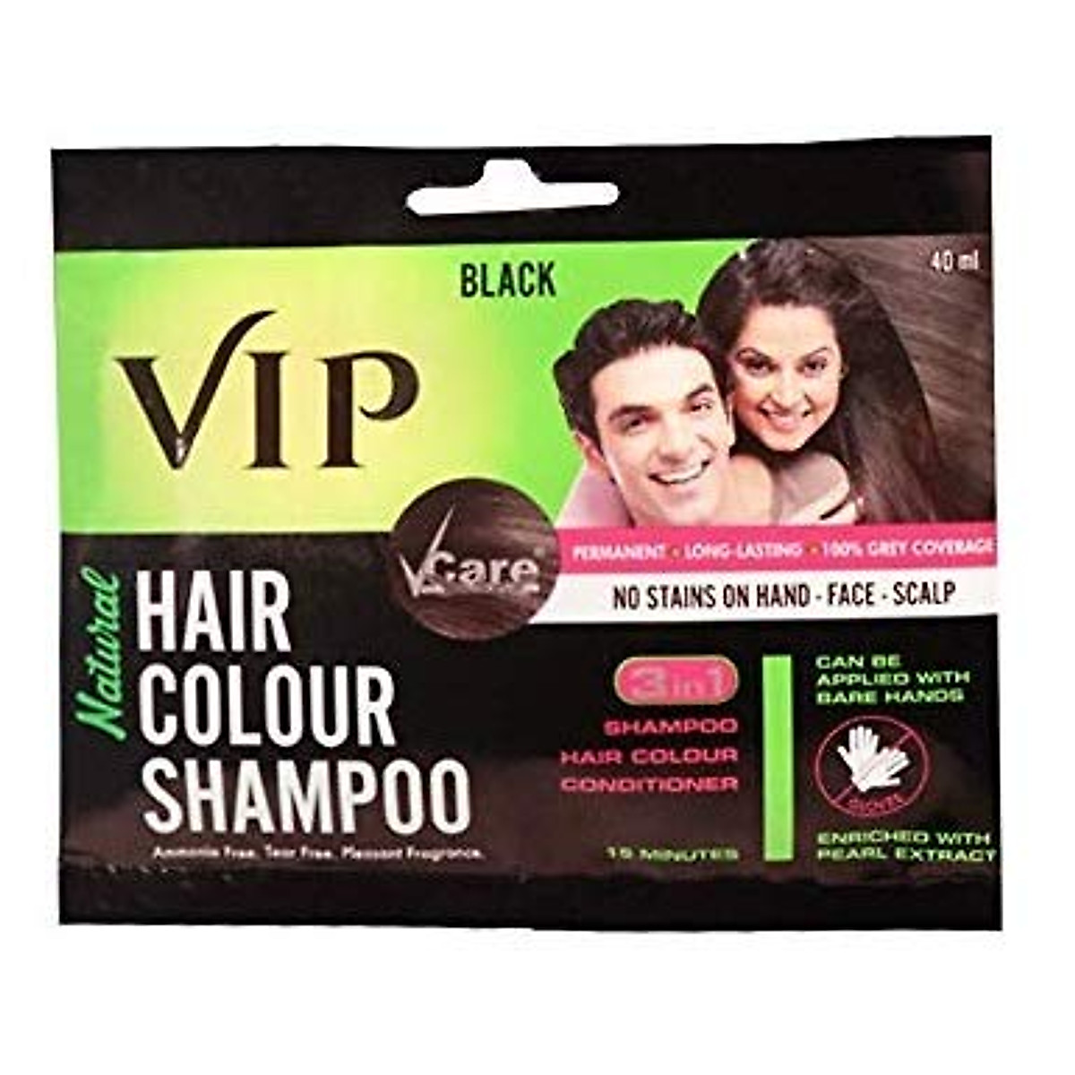 VIP 5 in 1 Hair Color Shampoo (400ml Bottle + 2 Sachets) (black) For Hairs, Mustache, Beard, Chest & hands, Ammonia Free Instant Hair Colour Can be Applied with Bare Wet hands
