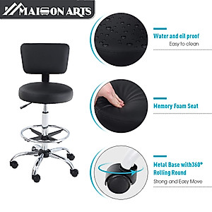 MAISON ARTS Office Desk Chair Swivel Adjustable Rolling Stool with Wheels Armless Drafting Task Chair with Back for Home Office Bar Kitchen Shop Salon Spa Massage Medical, 300LBS Bear Capacity, Black