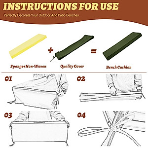 Focuprodu Bench Cushions.Double Piping Bench Cushions for Indoor/Outdoor Furniture,42x16 inchs Outdoor Bench Cushions for Courtyards, Terraces, Swing Cenches (42x16x2.5, Military Green)