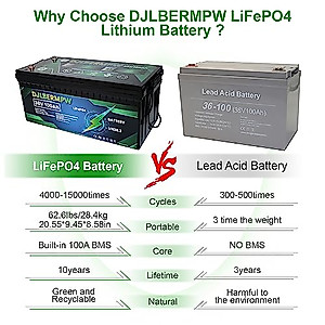 DJLBERMPW 36V 100Ah LiFePO4 Battery 36V Golf Cart Battery Bluetooth, Built-in 100A BMS,8000+ Deep Cycle Battery,36V Club Car Golf Cart Battery 3840Wh, 36V Lithium Battery for Marine,Off Grid,RV,Solar
