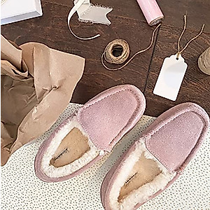 Dearfoams womens Fireside Mel Genuine Shearling Indoor/Outdoor Moccasin With Wide Widths Slipper, Dusty Pink, 9 US