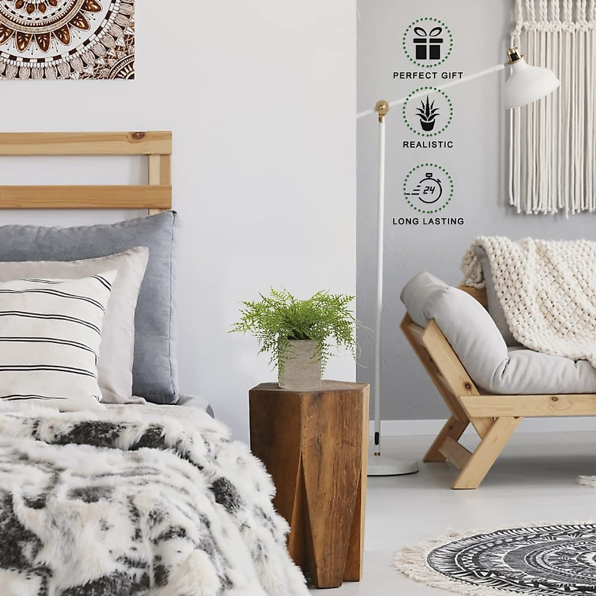 Small Fake Plant Potted Plants Artificial Decor Silk Ferns Plant Faux Plants in Pots for Home Living Room Bedroom Desk Bathroom Window Shelf Farmhouse Decoration