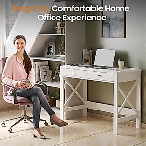 PATIOHIT White Writing Desk with Drawers for Study Home Office 40 inch Simple Desks for Bedroom Modern Makeup Vanity Console Table with Storage