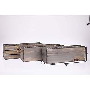 Wood Planter Box with Wine Crate Styled, 12x4 Inch Rectangular, Rustic Barn Wood, Plastic Liner, Wedding Flowers Holder, Home and Venue (12x4 Wine Crate Set of 4, Natural)