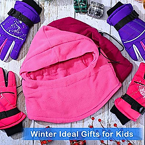 Handepo 4 Pack Kids Winter Ski Balaclava Mask Gloves Set Windproof Face Mask Winter Hat Snow Gloves for Boys Girls(Pink, Purple)
