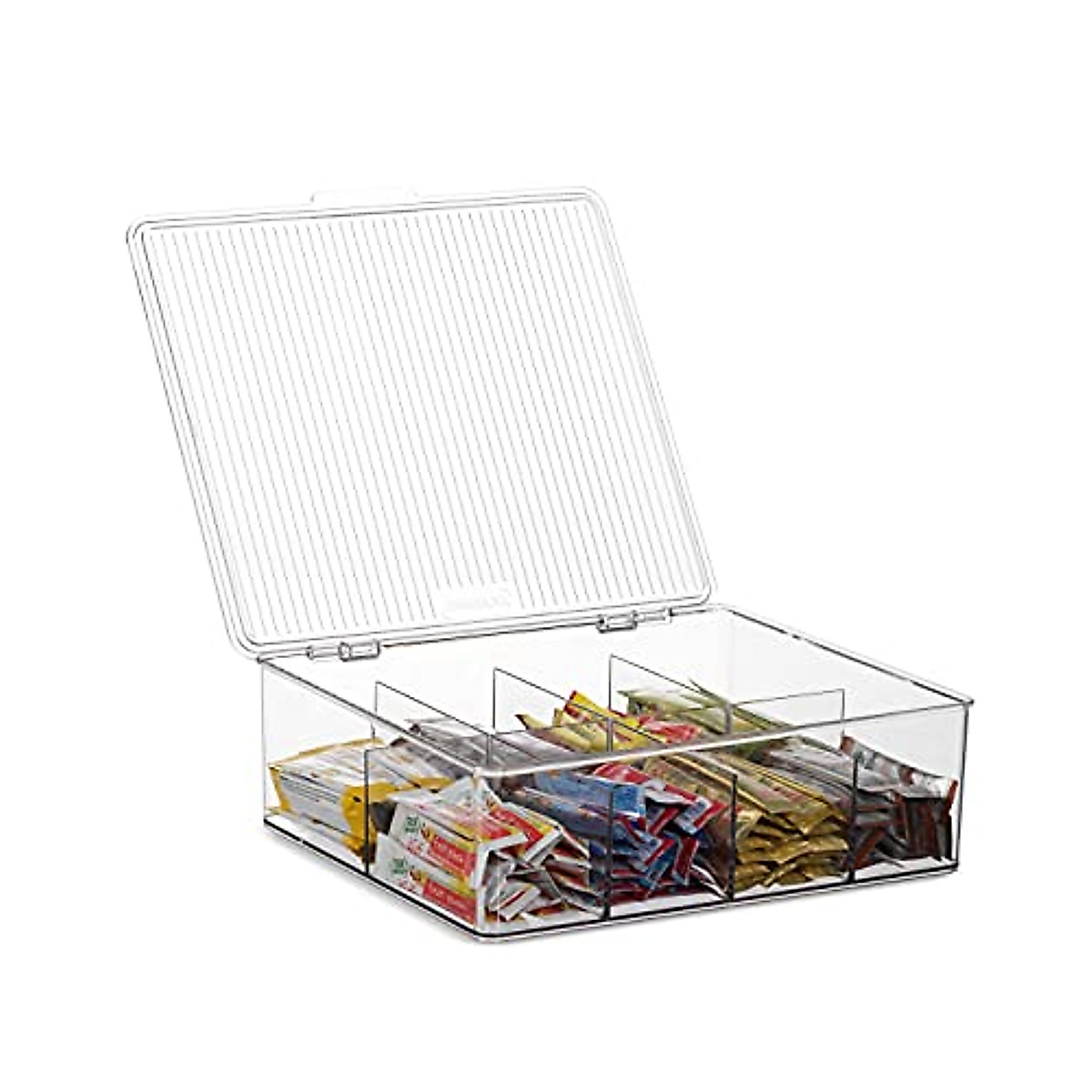 2 Pack Large Stackable Plastic Tea Bag Organizer - Storage Bin Box for Kitchen Cabinets, Countertops, Pantry - Holds Beverage Bags, Cups, Pods, Packets, Condiment Accessories Holder