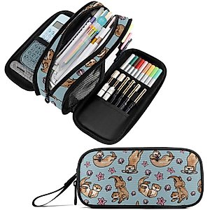 Fustylead Otters Nylon Pencil Bag Large Storage Pouch Pen Case Makeup Bag Simple Stationery Bag School College Office Organizer for Teens Boys Girls Student