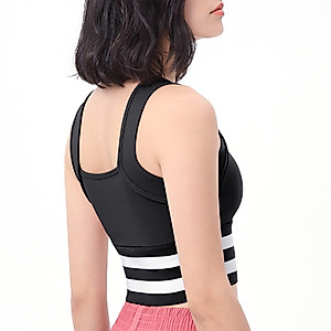 Sports Bra for Women Zipper Front Lightly Lined Seamless Yoga Bra Tank Tops Wireless Padded Longline Striped Bras Black