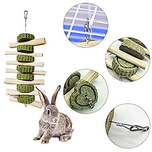 kathson Bunny Chew Toys for Teeth, Pet Snacks Molar Sweet Bamboo with Grass Cake for Hamster Chinchilla Guinea Pig Rabbit Rats(2 Packed)