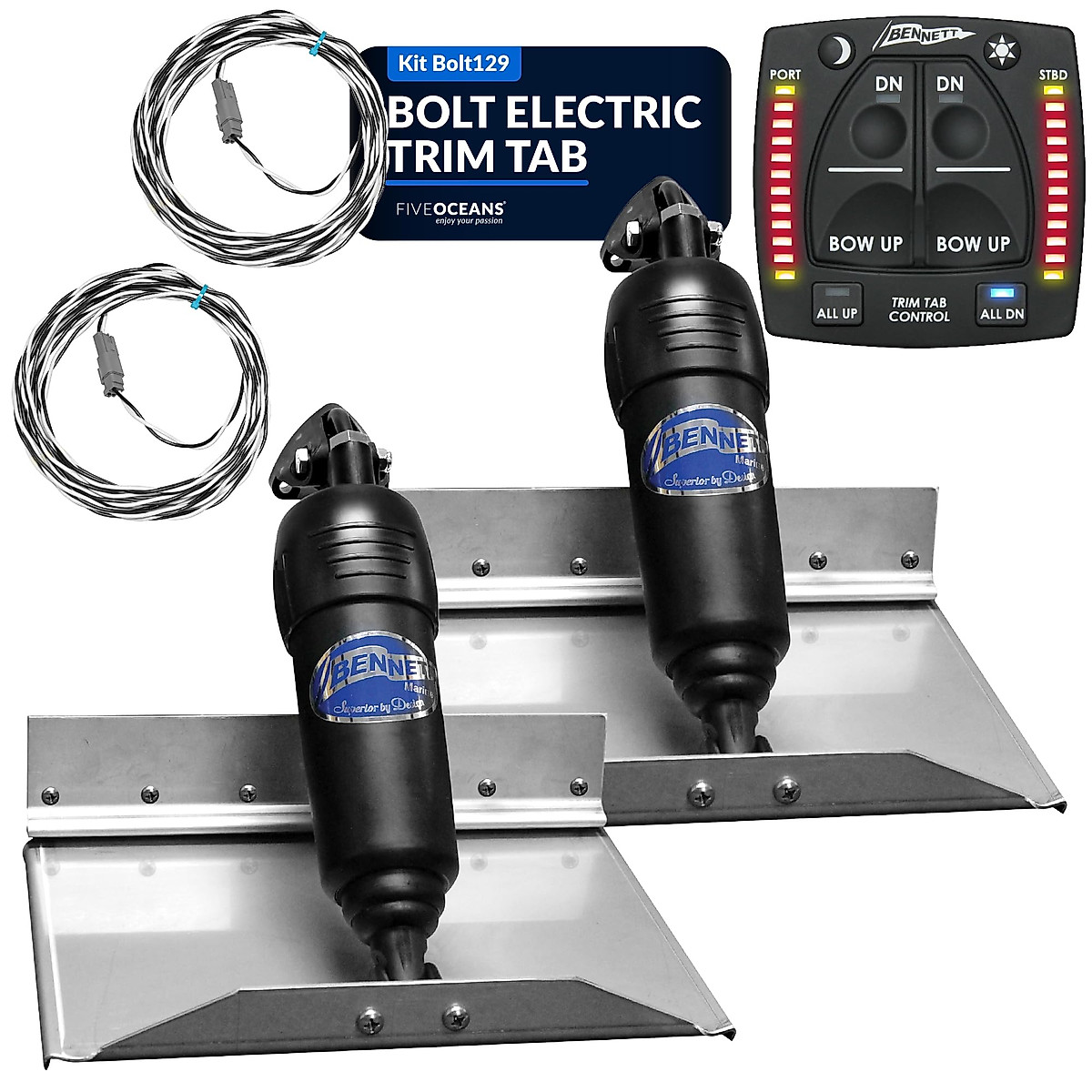 Bennett Bolt Electric Trim Tab System 12" x 9", Includes Integrated Helm Control, Actuators, Wires Harnesses and Mounting Hardware, Complete Kit BOLT129, 12V DC - FO4322